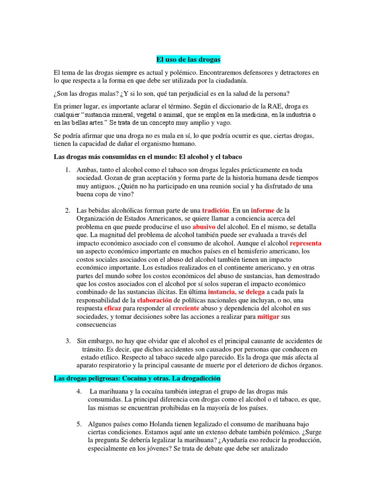 El Uso de Las Drogas | PDF | La dependencia de sustancias | Bebidas alcohólicas