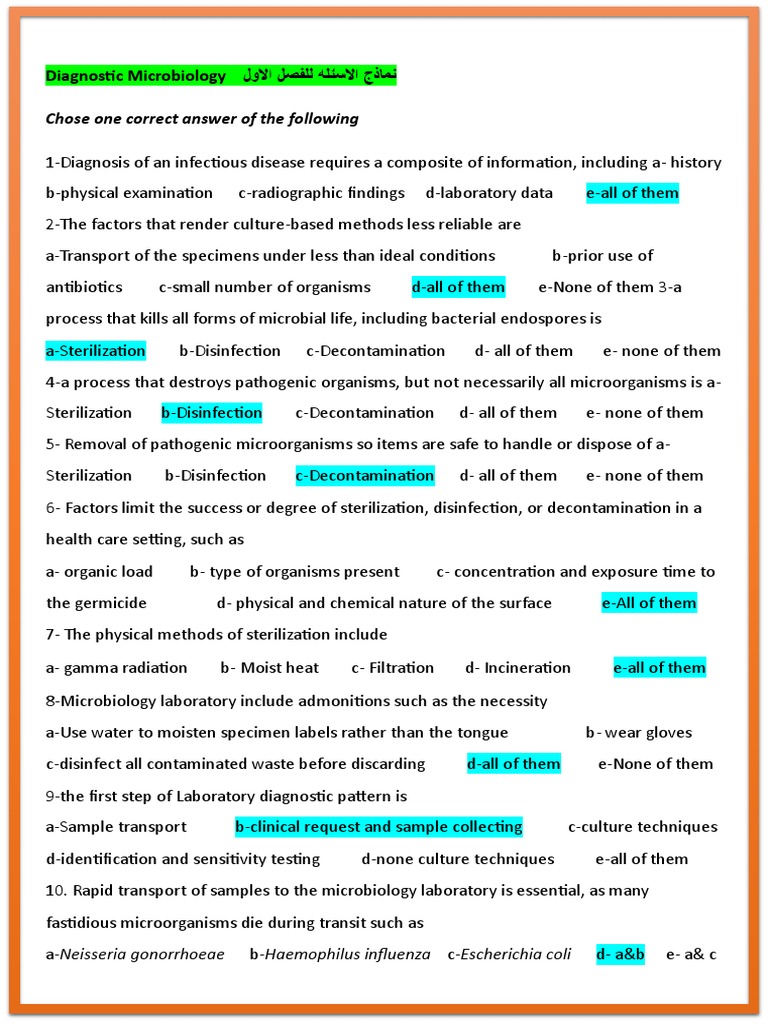 MCQ of Diagnosis Bacterial | PDF | Staining | Growth Medium