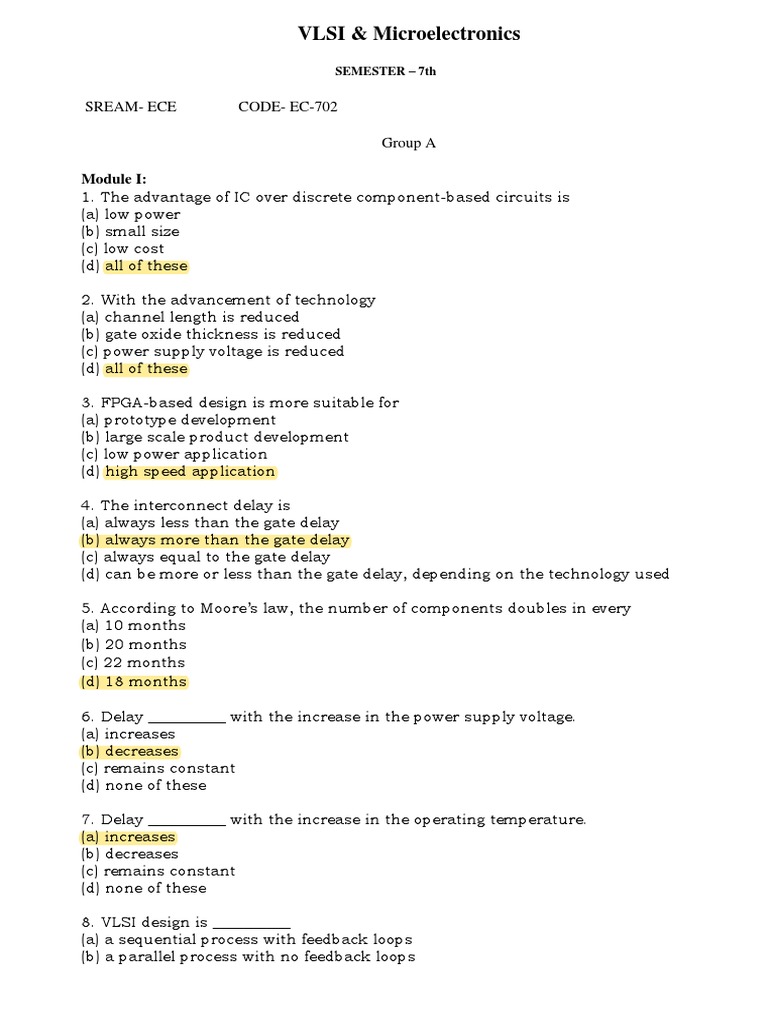 EC - 601 - Question Bank of VLSI & Microelectronics - 2019 - Ans | PDF | Cmos | Mosfet