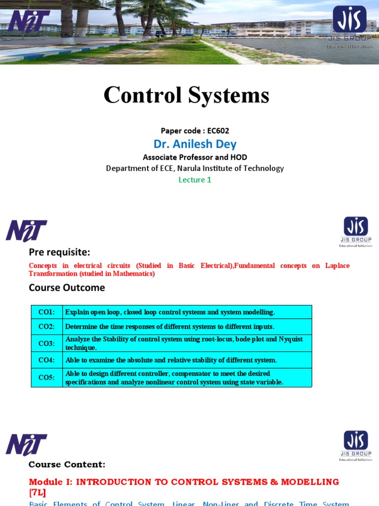 Control Systems: Dr. Anilesh Dey | PDF | Control Theory | Engineering
