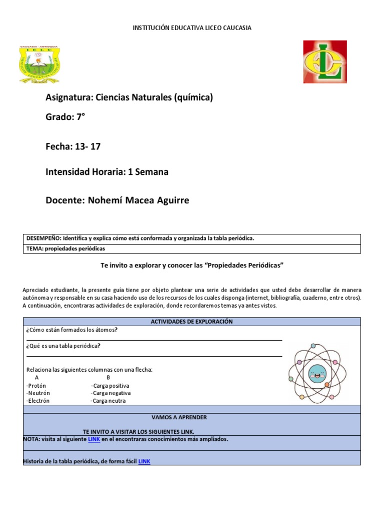 Guia 1 1 De C N Quimica Grado 7 Pdf Pdf Elementos Químicos