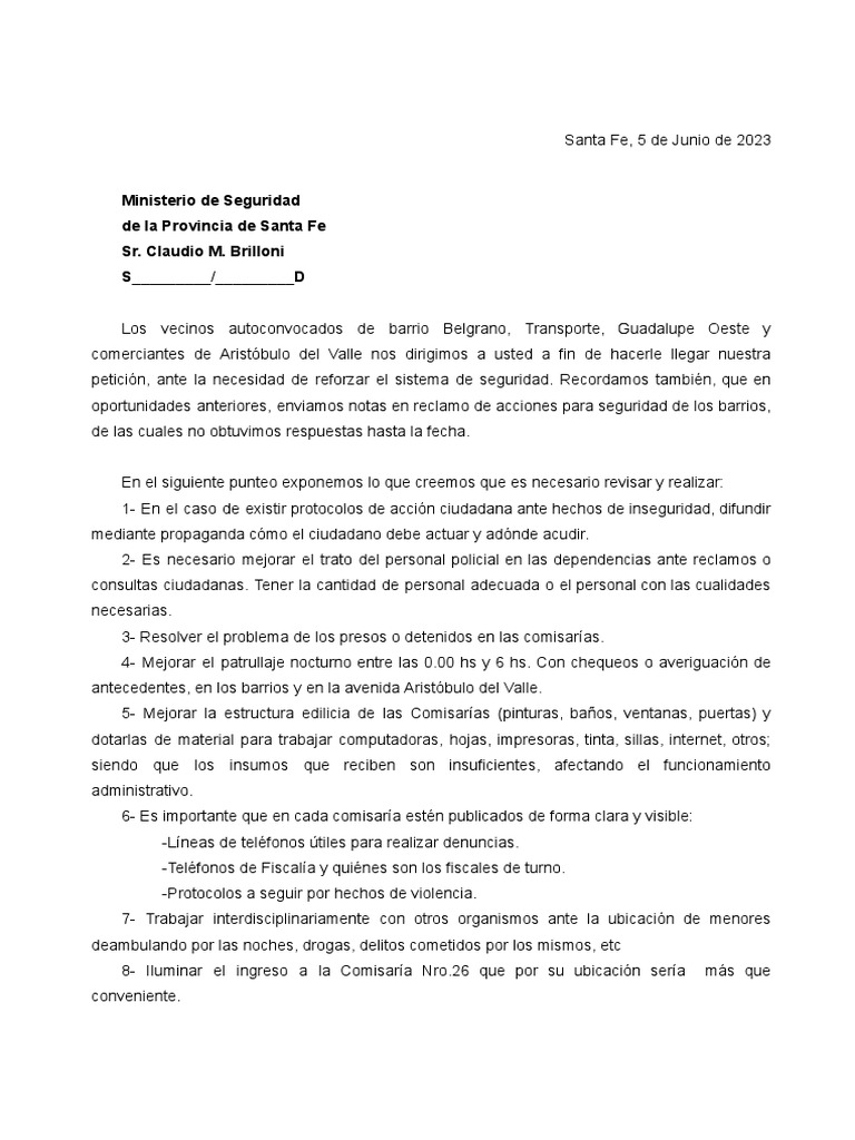Nota Vecinos Autoconvocados Belgrano | PDF