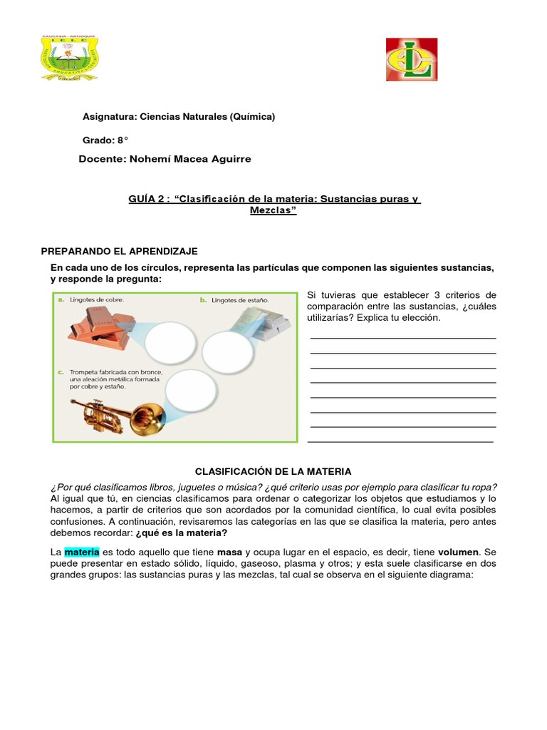 Guia 2 de Quimica Grado 7 PDF | PDF | Mezcla | Sustancias químicas