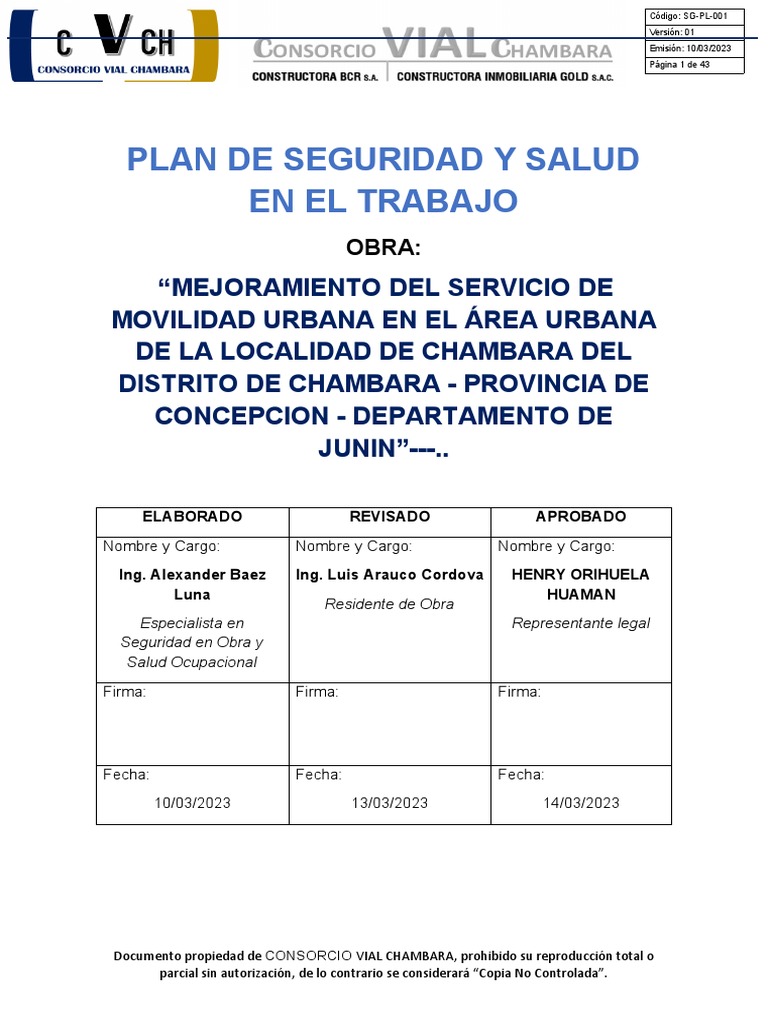 Plan de Seguridad y Salud en El Trabajo | PDF