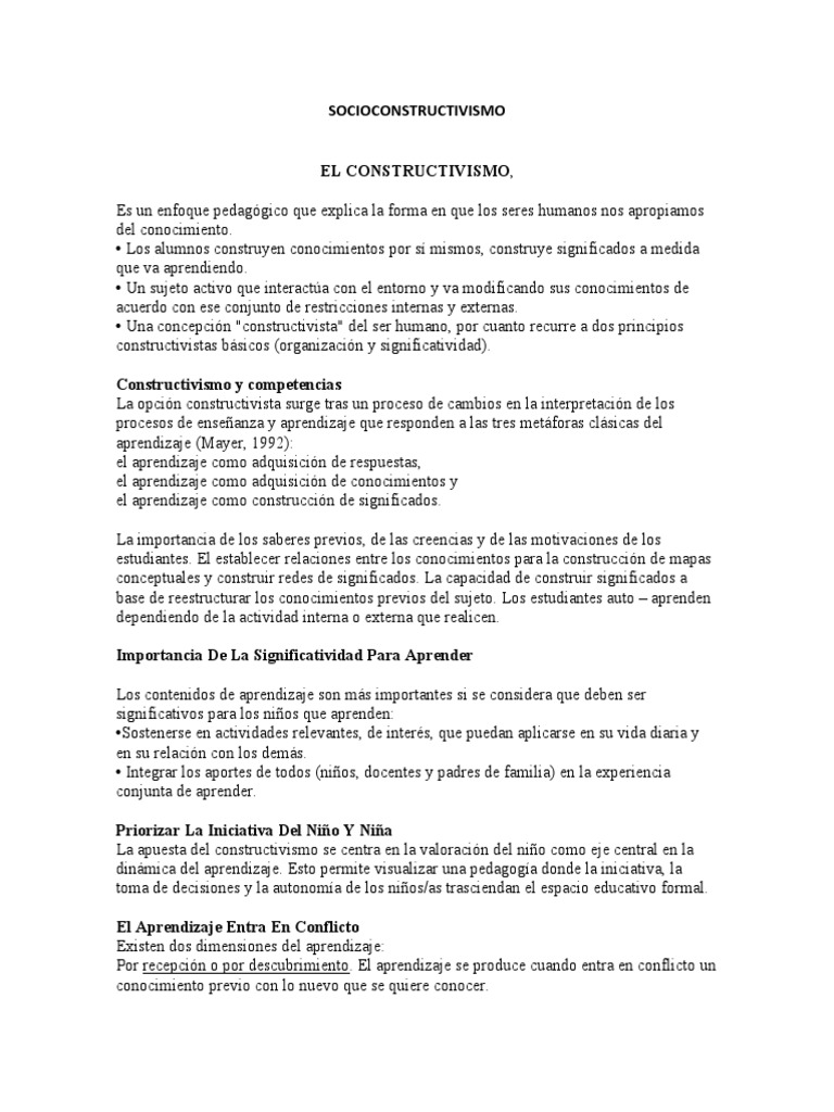 SOCIOCONSTRUCTIVISMO | PDF | Aprendizaje | Constructivismo (filosofía de la educación)