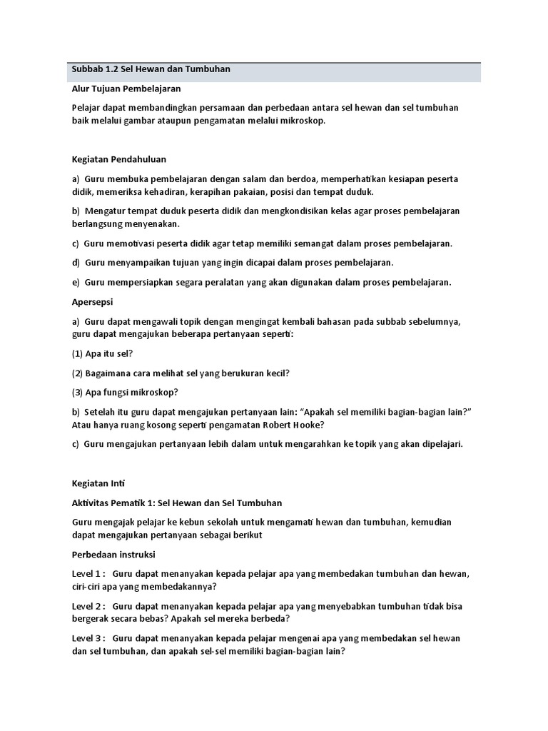 Rencana RPP Sel | PDF