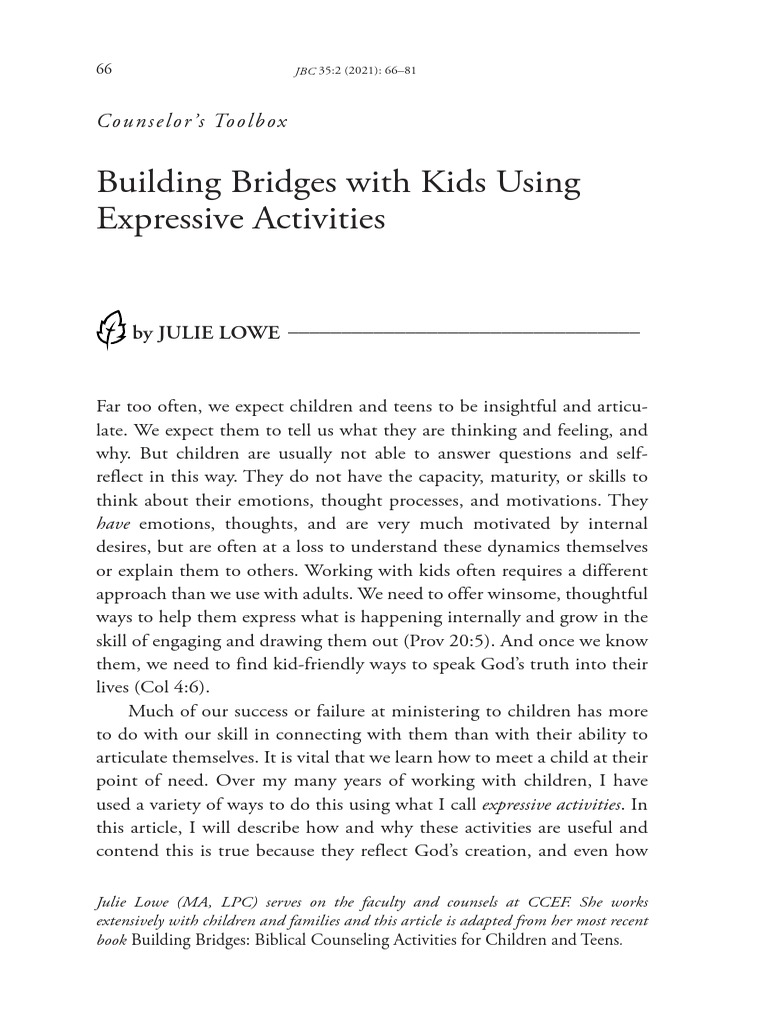 JBC-Article-Vol-35-Issue-2 5-Building Bridges With Kids Using Expressive Activities-Lowe | PDF ...