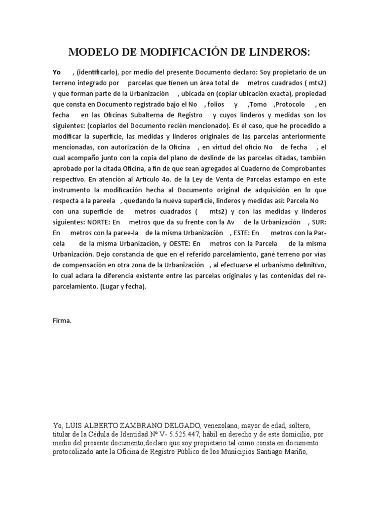 Aclaratoria de Linderos | PDF