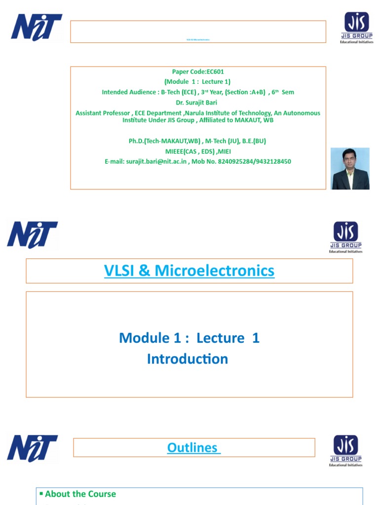 NIT 1 4 7040 Lecture 1 VLSI EC601 | PDF | Cmos | Integrated Circuit