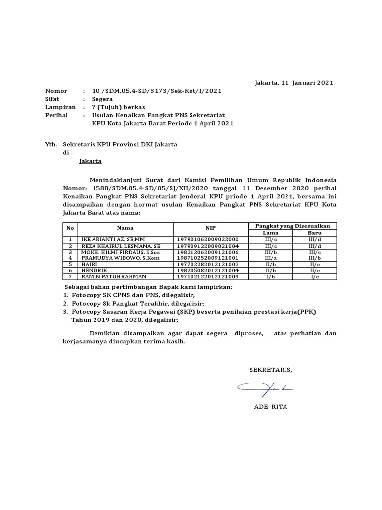 Surat Usulan Kenaikan Pangkat Periode 1 Okt 2022 | PDF