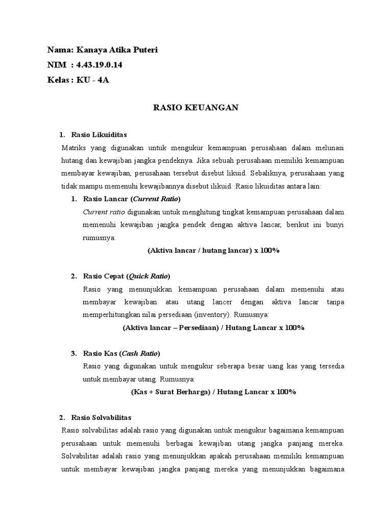 Contoh dan Rumus Rasio Keuangan | PDF