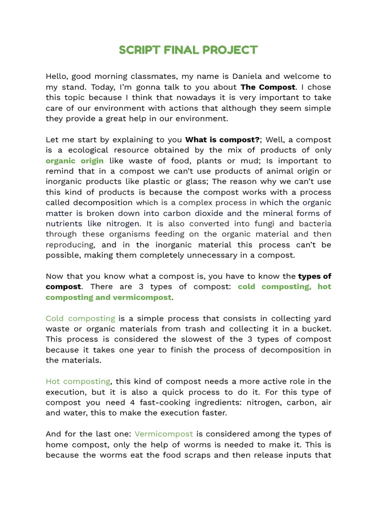 Script Final Project: Organic Origin | PDF | Compost | Soil