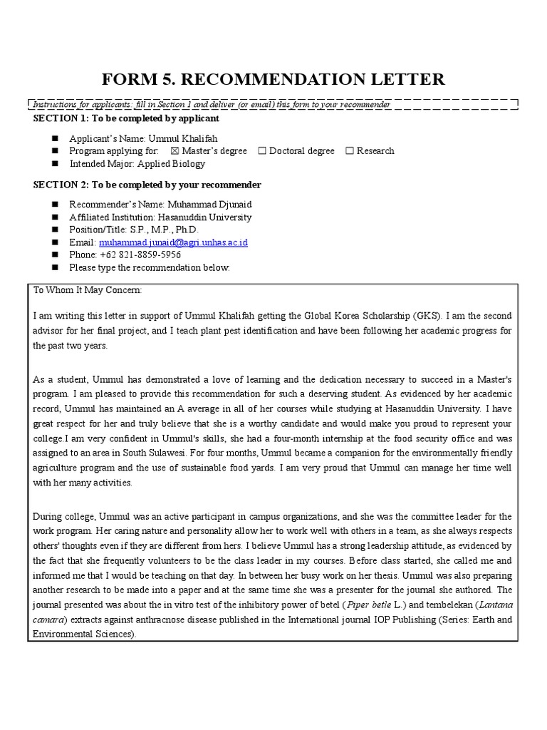 2023 Gks G Recommendation Letter Pdf Doctor Of Philosophy