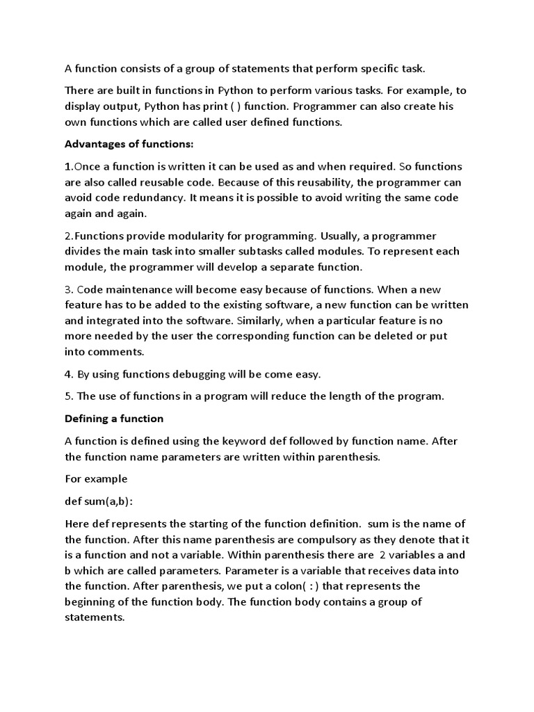 Functionsnotes | PDF | Scope (Computer Science) | Parameter (Computer ... Functionsnotes | PDF | Scope (Computer Science) | Parameter (Computer ...