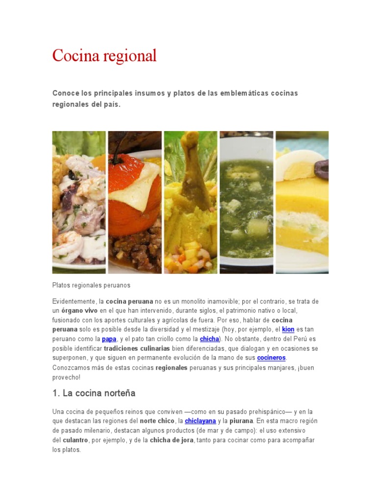 Platos y productos de la cocina regional | PDF | Perú | Cocina