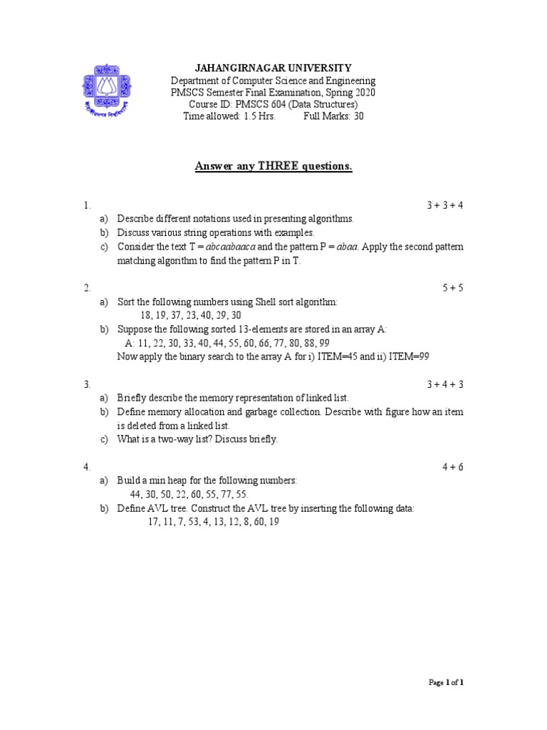 Data Structures Final Exam PMSCS604 Written | PDF Data Structures Final Exam PMSCS604 Written | PDF