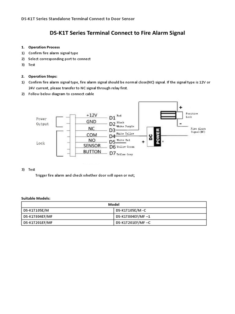 DS K1T Series Connect To Fire Alarm Signal | PDF