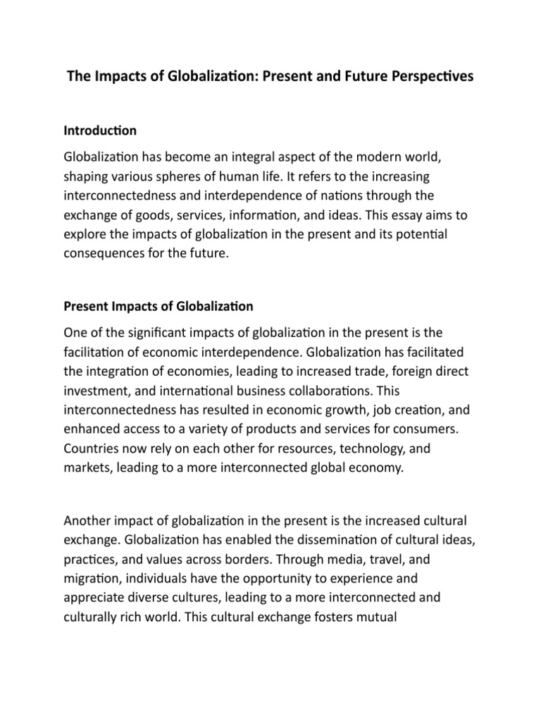 The Impacts of Globalization Present and Future Perspectives | PDF ...