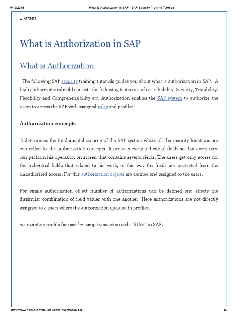 What Is Authorization In Sap Sap Security Training Tutorials Pdf