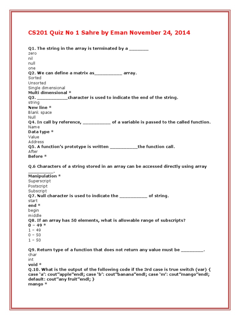 cs201 Midterm Solved Quizs 1 2 Fall 2014 | Download Free PDF | Control ... cs201 Midterm Solved Quizs 1 2 Fall 2014 | Download Free PDF | Control ...