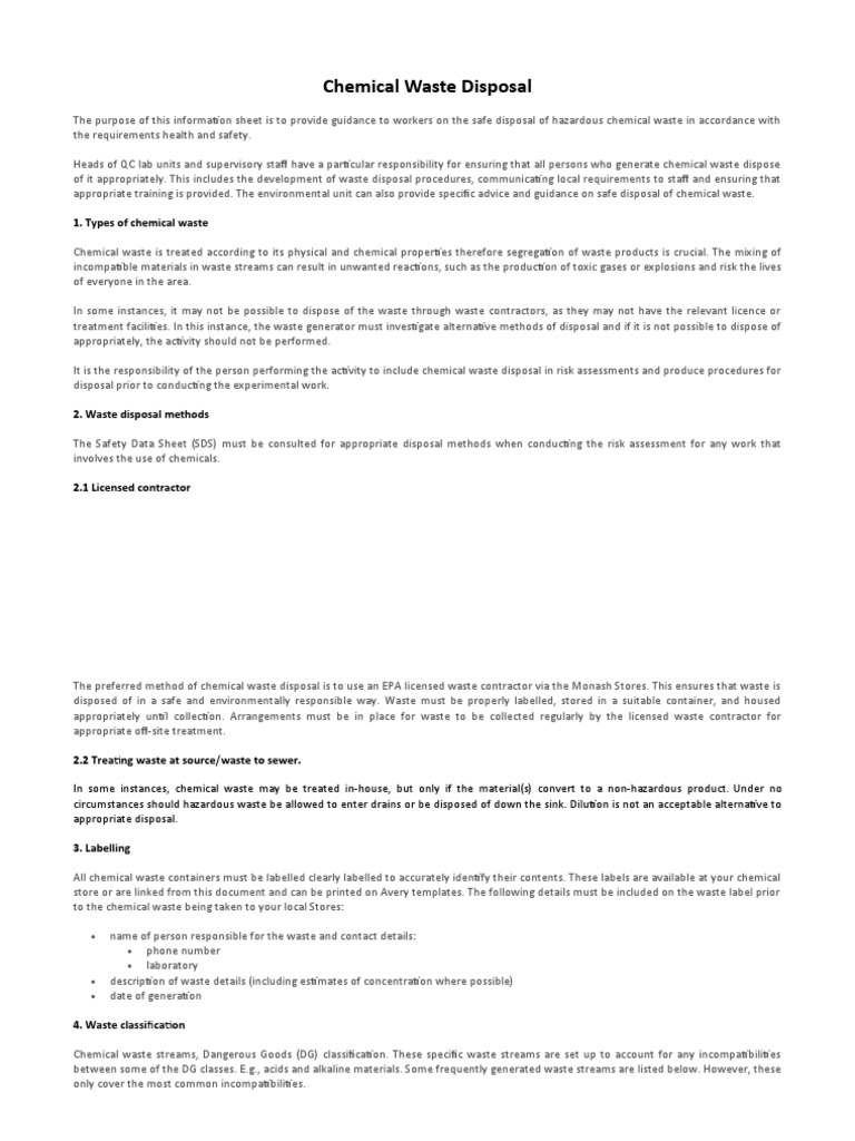 Chemical Waste Disposal Procedure | PDF | Waste | Waste Management