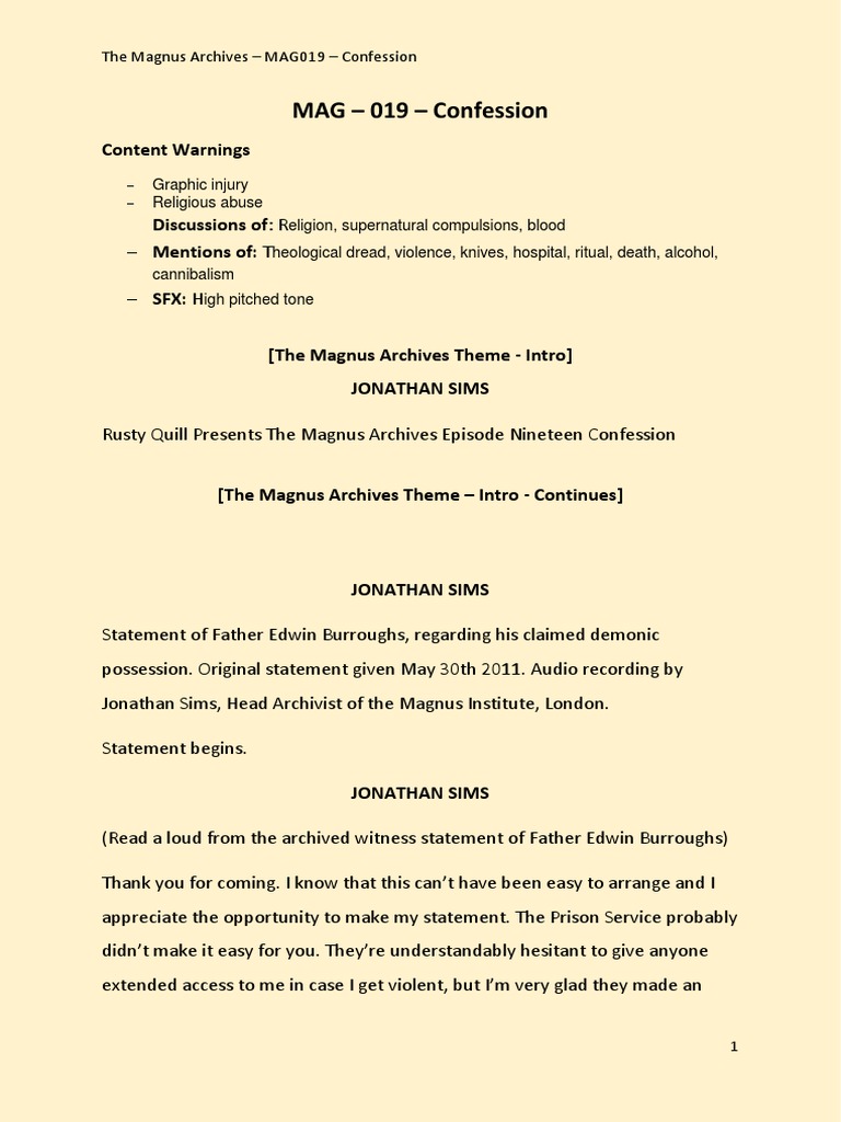 MAG 019 - Confession - Transcript Re-Formatted | PDF