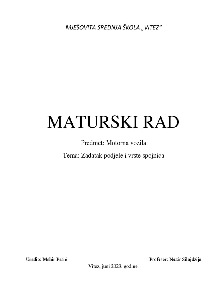 Zadatak Podjele I Vrste Spojnica MATURSKI RAD | PDF