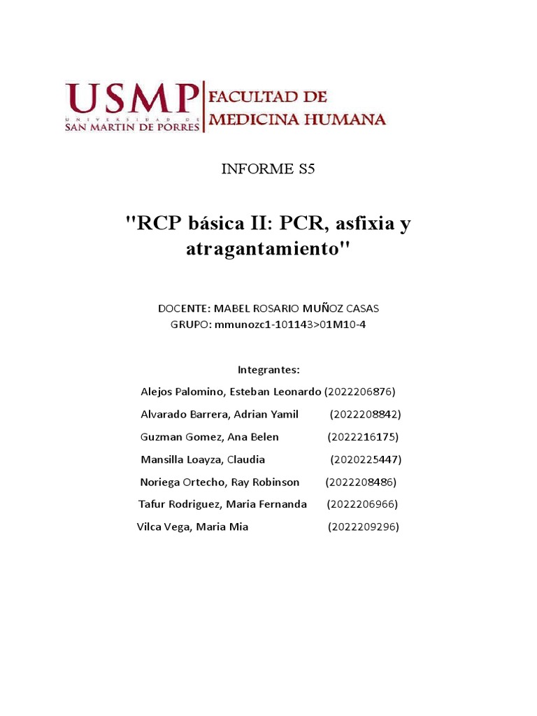 "RCP Básica II: PCR, Asfixia y Atragantamiento": Informe S5 | PDF
