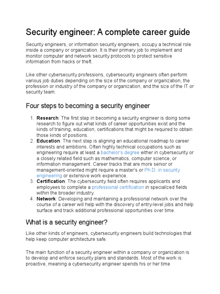 How To Become Cyber Security Engineer Pdf Security Computer Security