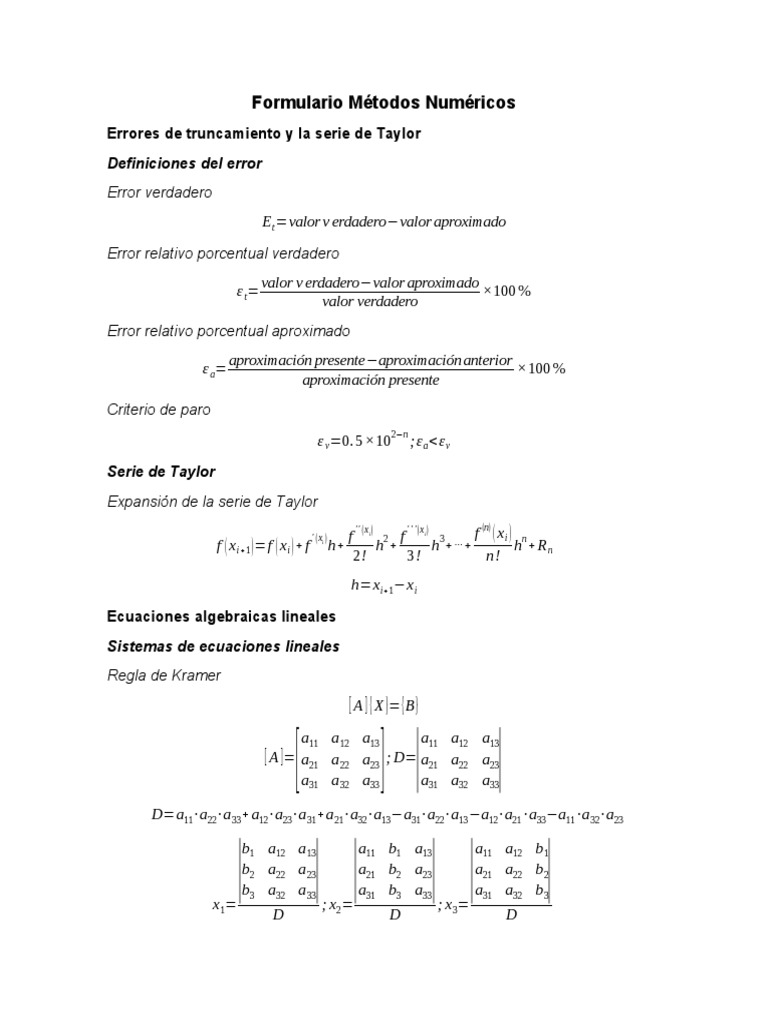 Formulario Métodos Numéricos | PDF