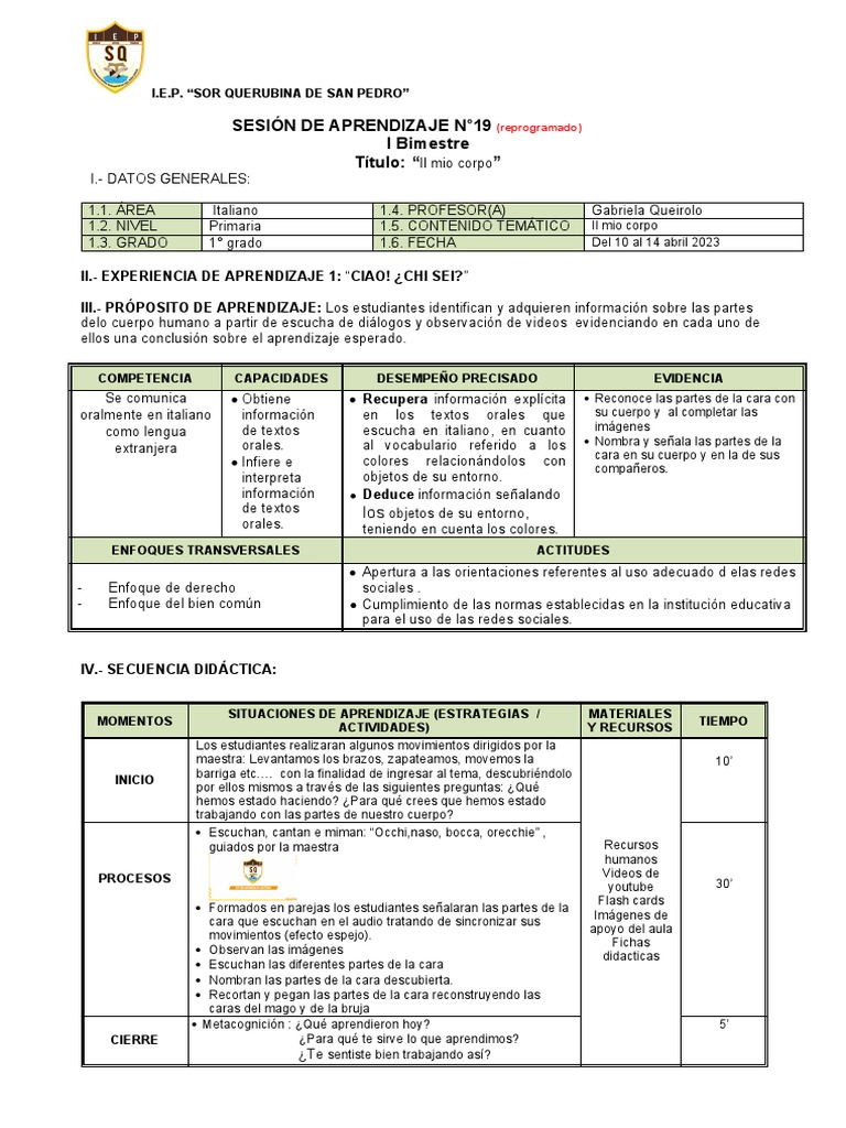 SESIÓN DE APRENDIZAJE 19 - 1° Bimestre | PDF SESIÓN DE APRENDIZAJE 19 - 1° Bimestre | PDF