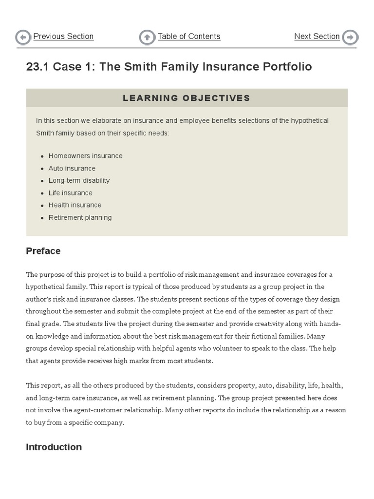Case 1: The Smith Family Insurance Portfolio | PDF