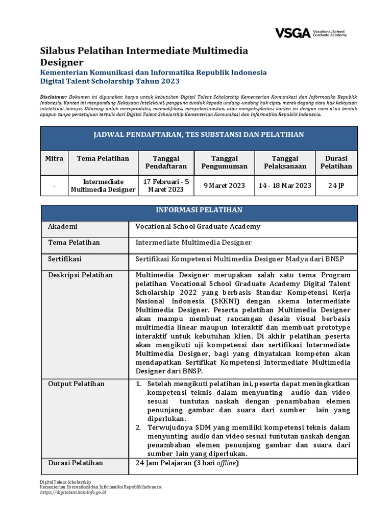 Silabus Pelatihan Intermediate Multimedia Designer | PDF | Komputer