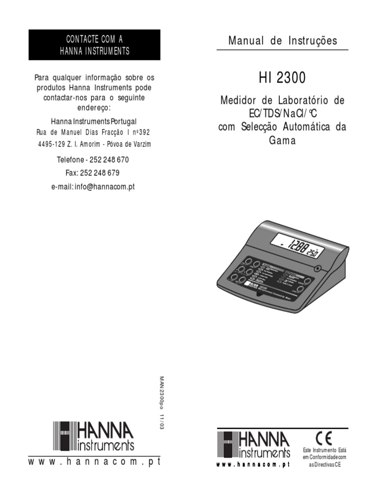 Manual do Medidor HI 2300: EC/TDS/NaCl | PDF