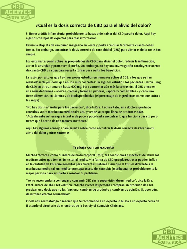 Cuál Es La Dosis Correcta de CBD para El Alivio Del Dolor | PDF | Cannabis (Droga) | Cannabis ...