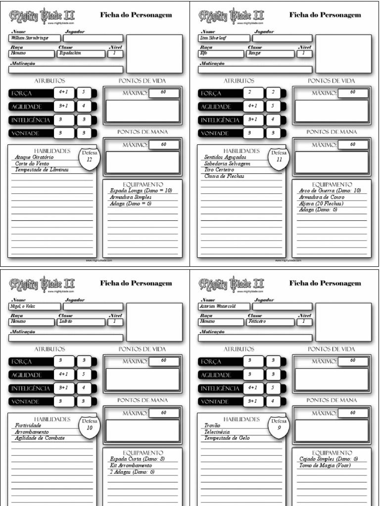 Fichas Prontas para Mighty Blade RPG - Revistas | PDF