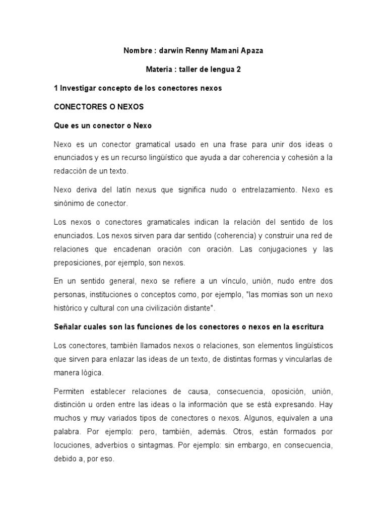 Conectores o Nexos | Descargar gratis PDF | Oración (Lingüística ...