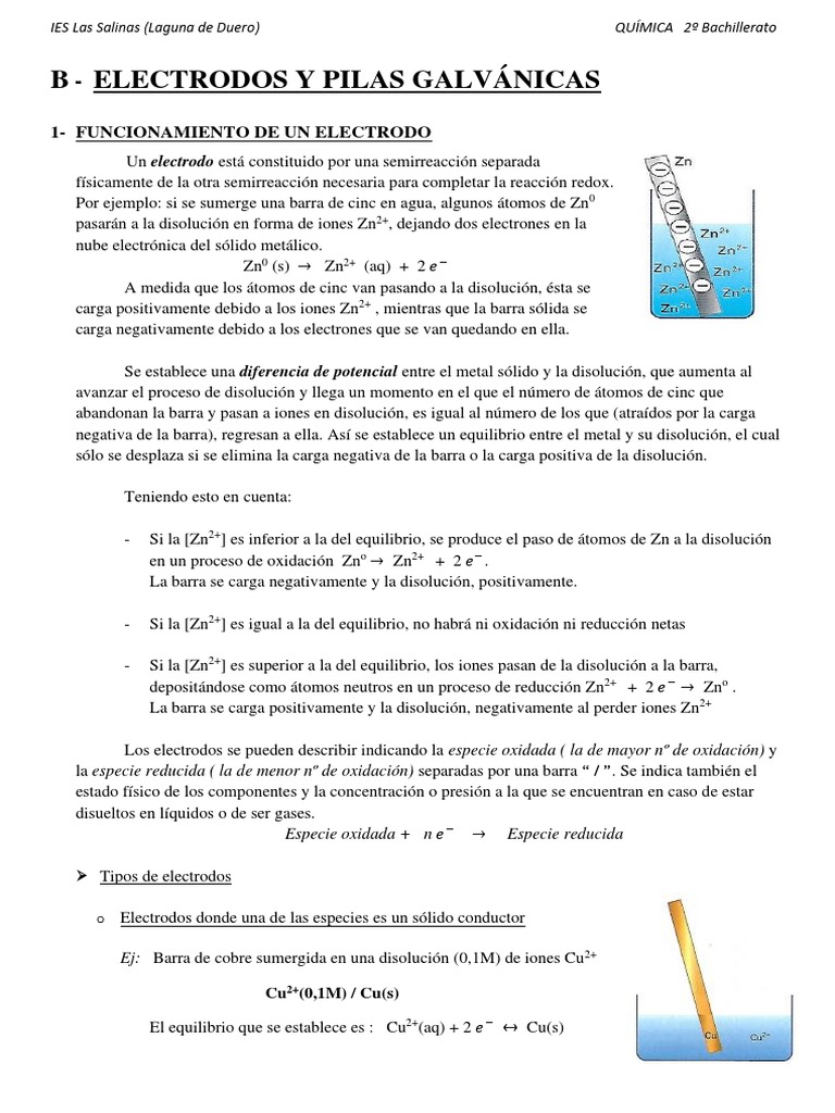 B - Teoría PILAS GALVÁNICAS | PDF | Redox | Electrodo