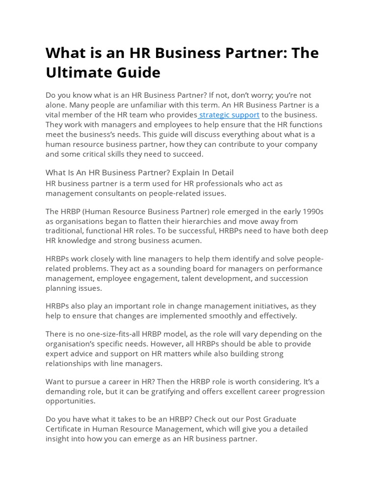 What Is An HR Business Partner (HRBP) | PDF