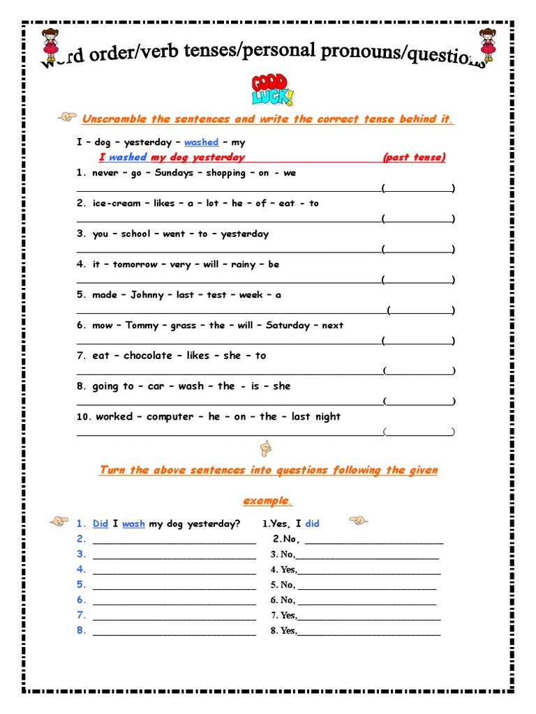 Word Order Verb Tenses Personal Pronouns Questions | PDF | Grammatical ...
