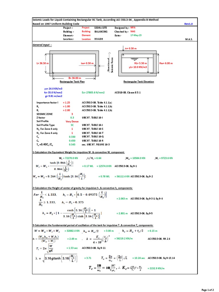 Sesmic Liquid Load (R.tank) - ACI 350 | PDF | Force | Continuum Mechanics