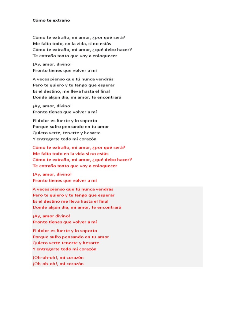 Letras de "Ódiame" y "Cómo te extraño" | PDF | Amor