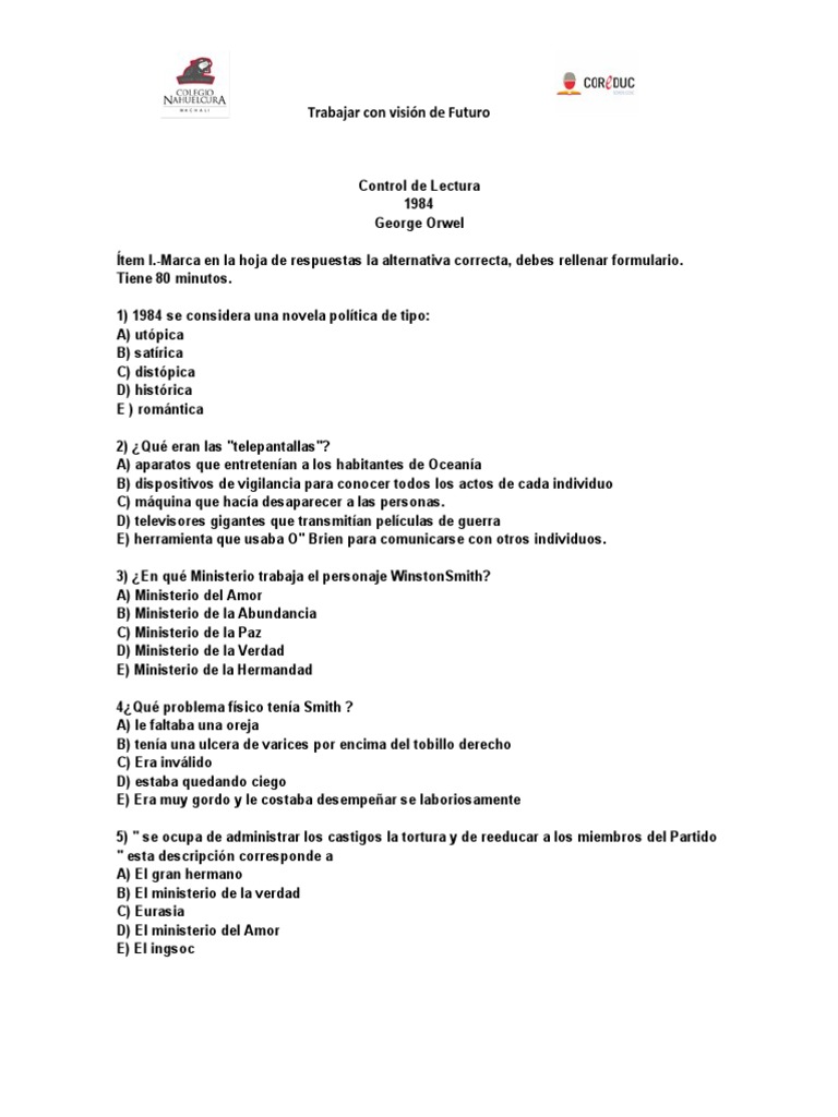 Control de Lectura 1984 | PDF