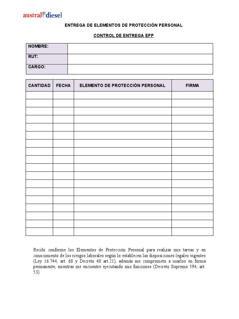 Registro de Entrega de EPP Laboral | PDF