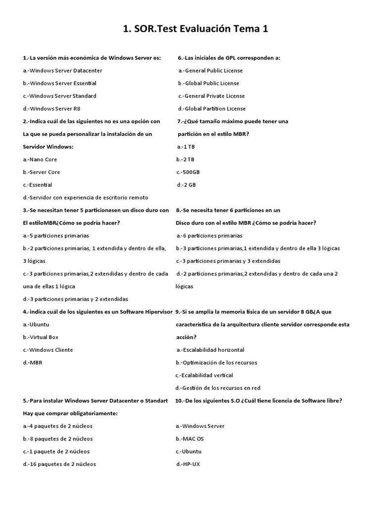 SOR Test Tema 1 | PDF