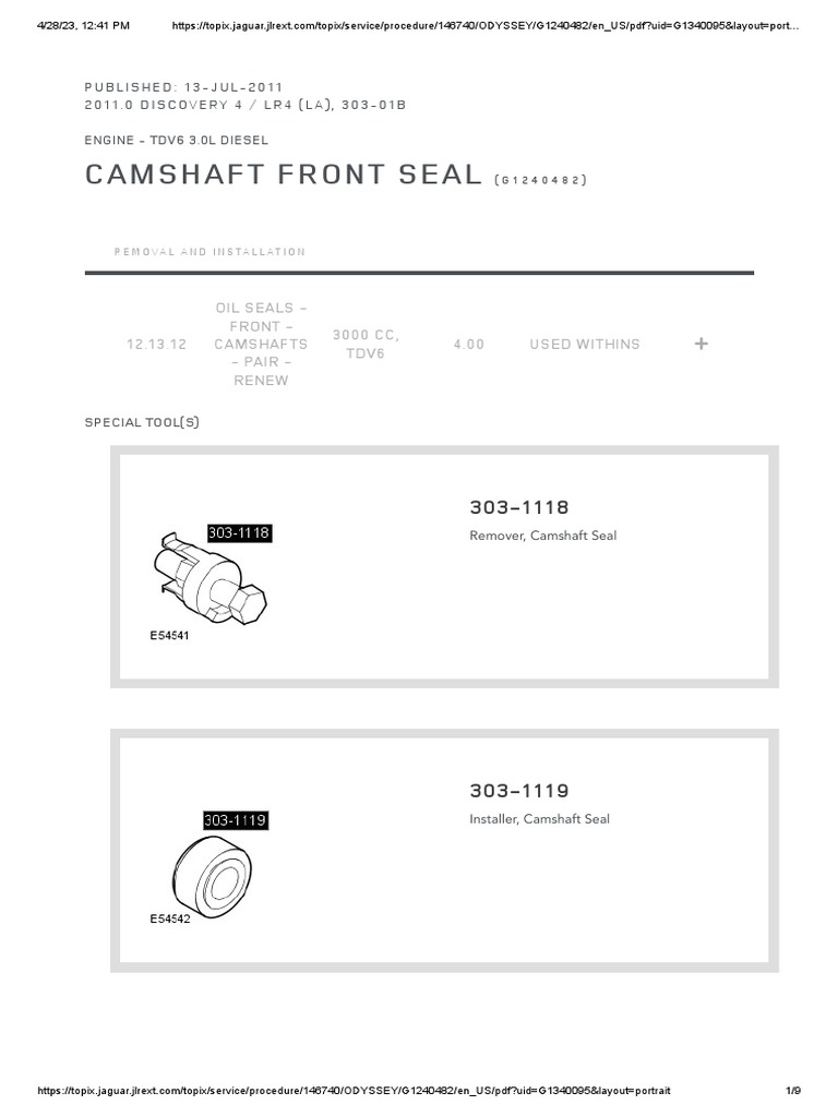 Jaguar LR4 TDV6 Camshaft Seal Guide | PDF | Engine Technology | Propulsion