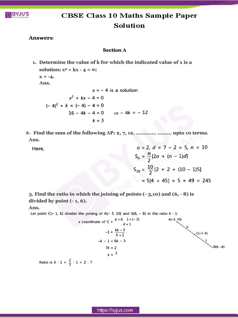 CBSE Class 10 Maths Sample Paper Solutions | PDF | Sphere | Circle