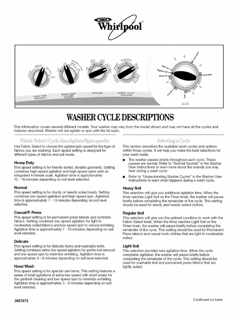 Whirlpool Washer Cycle Guide | PDF | Washing Machine | Textiles