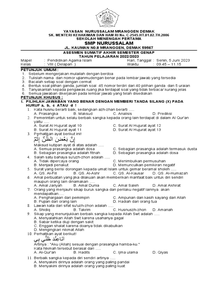 Soal PAT Pai 8 | PDF