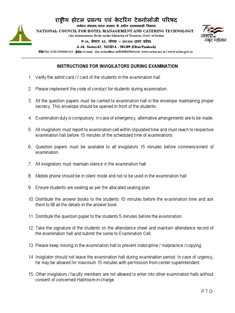 Instructions For Invigilators During Examination 2022-23 | PDF